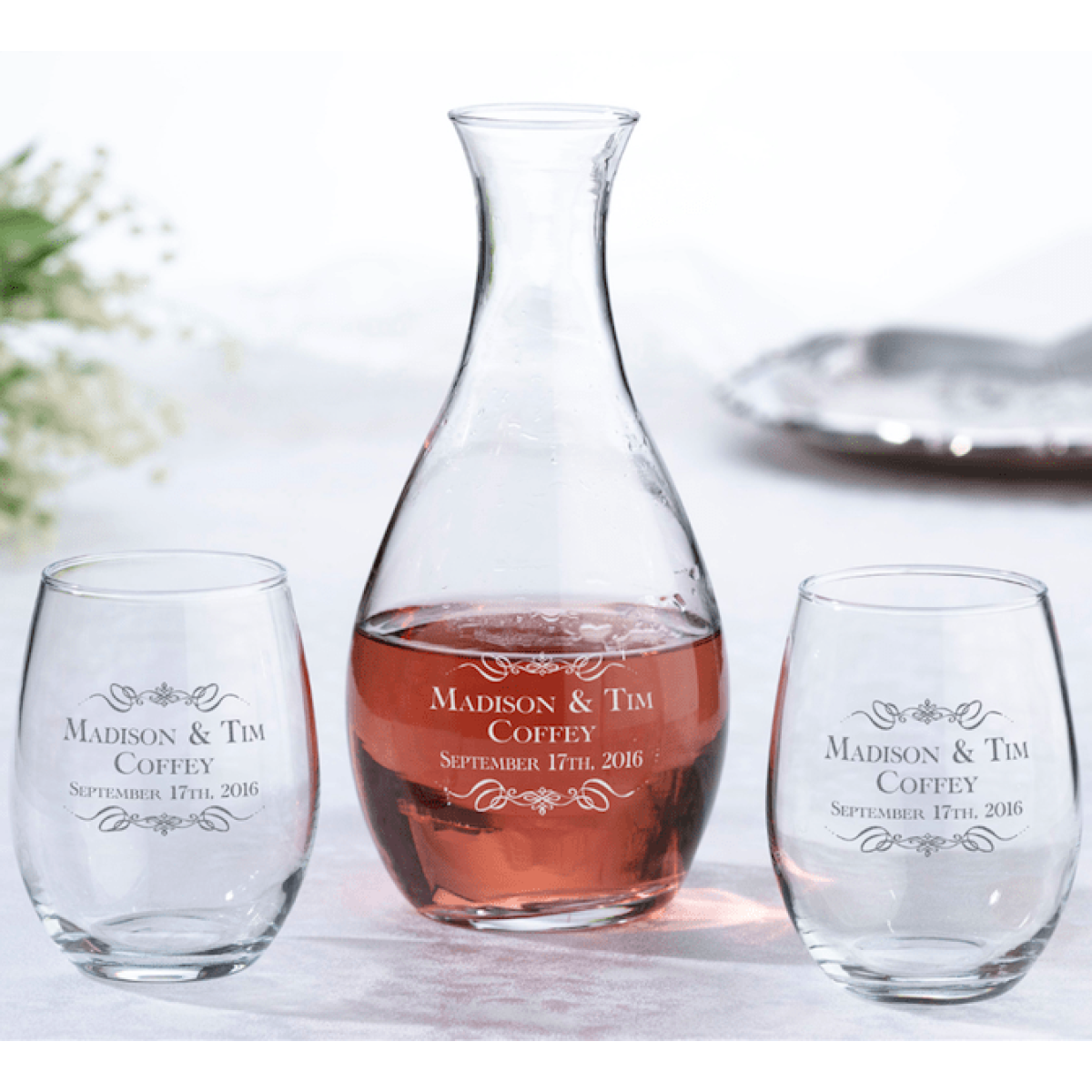Scroll Decanter & Stemless Wine Glass Set